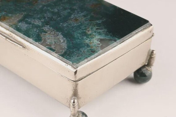Antique Blue Agate Box With Lid Signed Desk Office De… - Gem