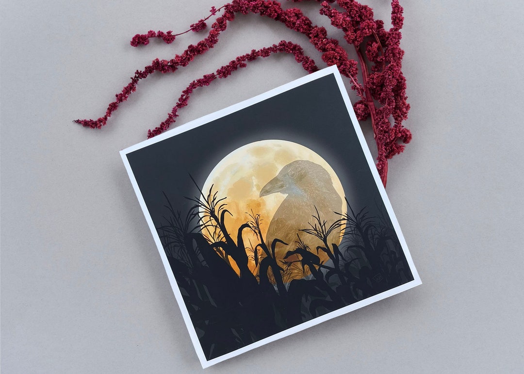 Full Harvest Moon With Crow Print Full Moon Fall Harvest Crow in ...
