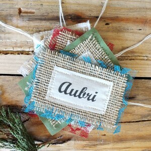NAME TAGS BURLAP Collection Christmas Colors Personalized Names ...