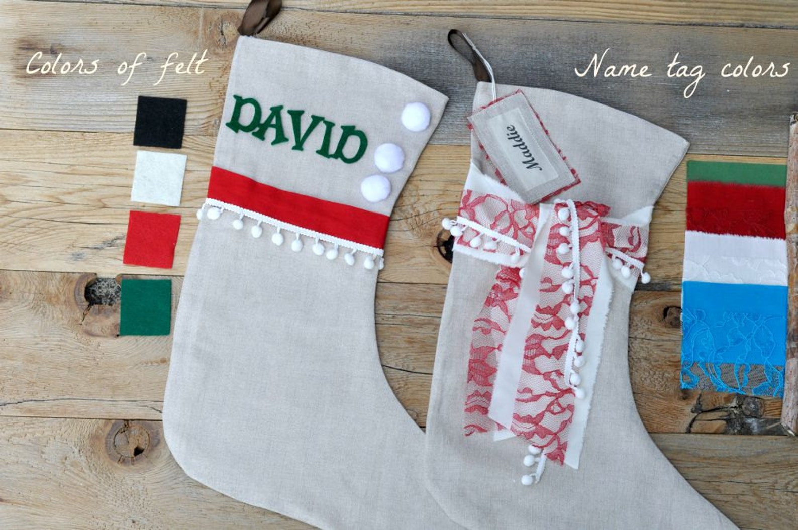 SET of 6 CHRISTMAS STOCKINGS Special Red Collection Natural - Etsy