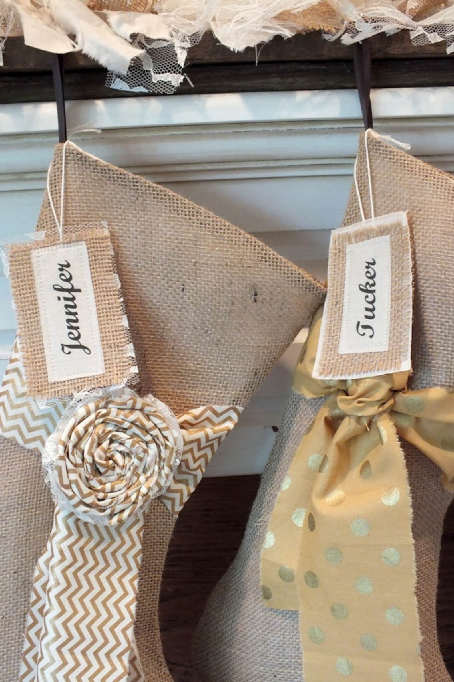 NAME TAGS BURLAP Collection Christmas Colors Personalized Names ...