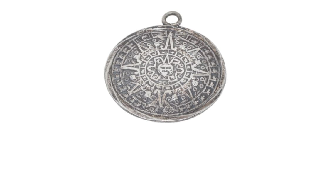 925 Sterling Silver Aztec Calendar Pendant, Mayan Zodiac Wheel Amulet ...