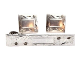 Vintage Anson Sterling Silver Cufflink and Tie Clip Set With Etched ...