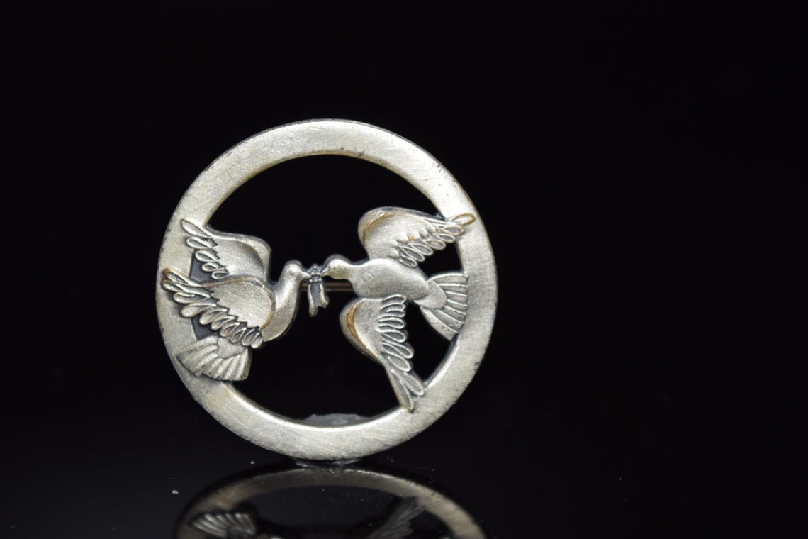 Vintage Peace Dove Brooch Silver Wreath With Two Doves Pin | Etsy