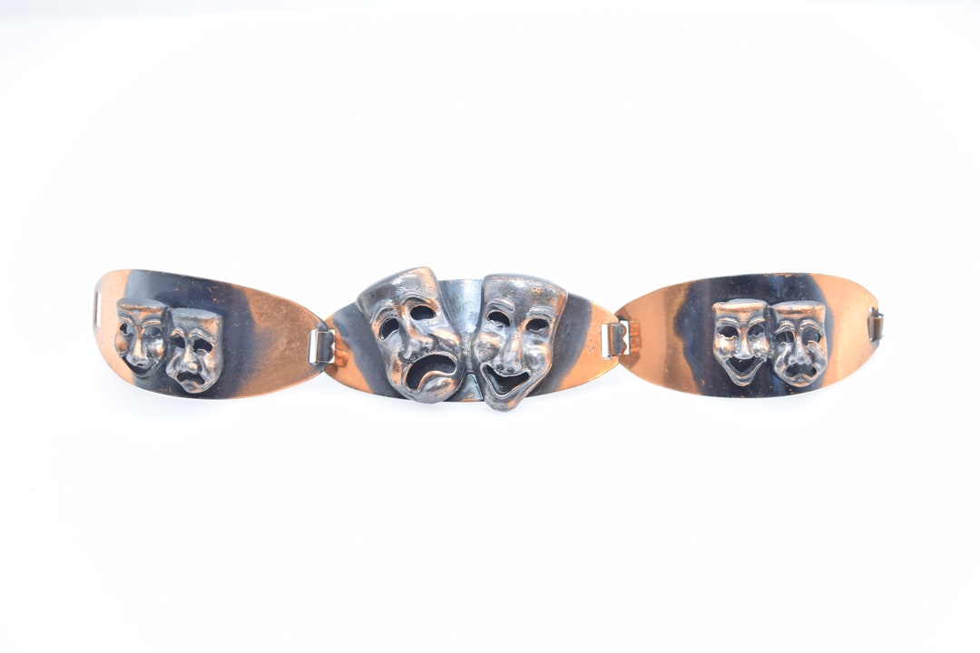 Vintage Comedy and Tragedy Theater Mask Bracelet, Copper Bracelet ...