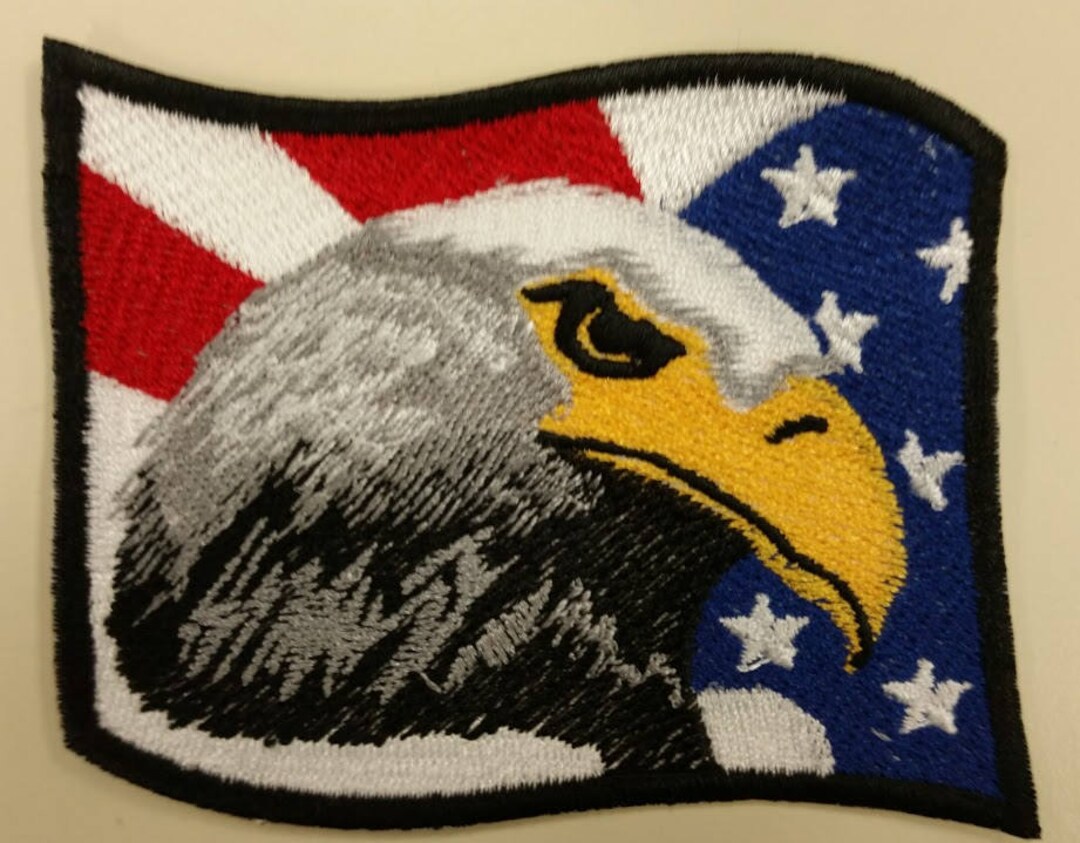 Patriotic Eagle Flag Embroidered Patch, Wave Flag American Eagle Patch ...