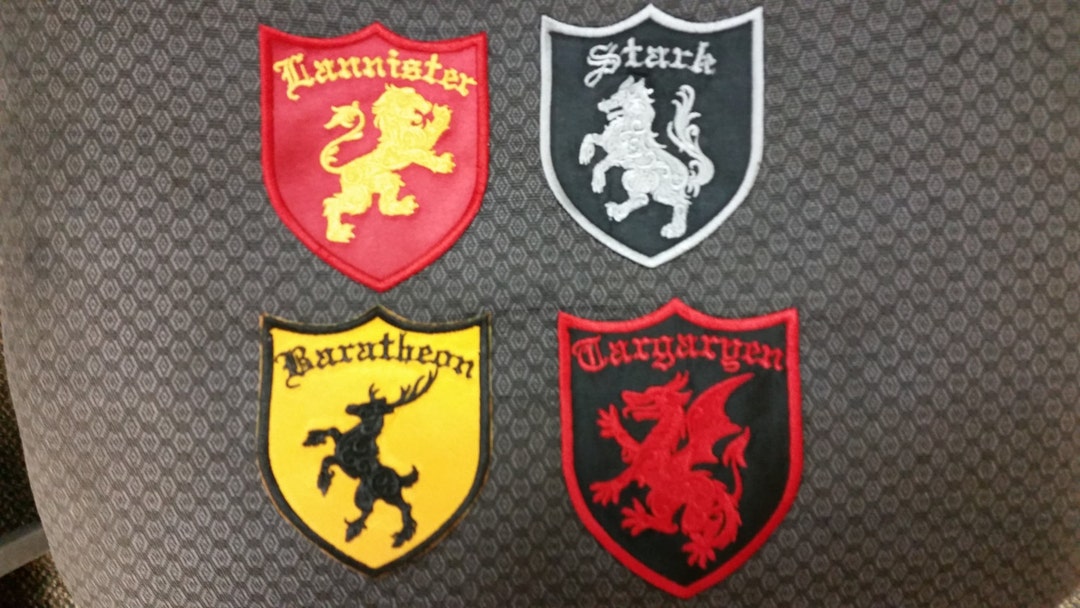 Fantasy House Shield Sigils Embroidered Iron on Patch, Wolf, Lion, Stag ...