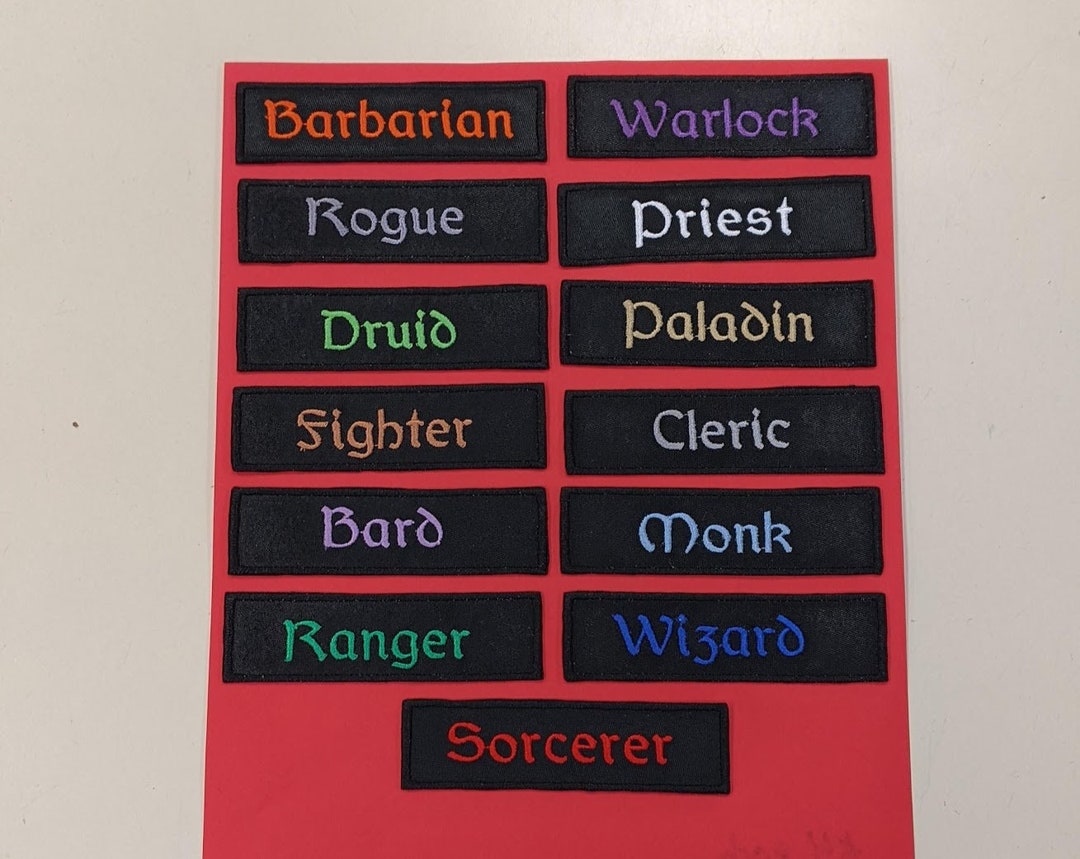 RPG Class Embroidered Patch, Role Playing Class Patches - Etsy