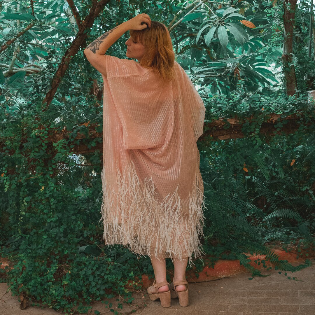 Blush Pink Sequin Feather Kimono Cover Robe - Etsy