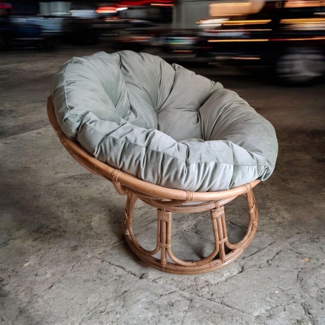 Mist Grey Green Papasan Chair Cushion Cover In Soft Velvet Also Used