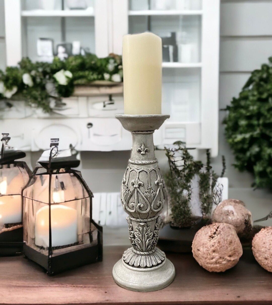 Hand Painted, Weathered Farmhouse Style Candle Holder 14" Tall - Etsy
