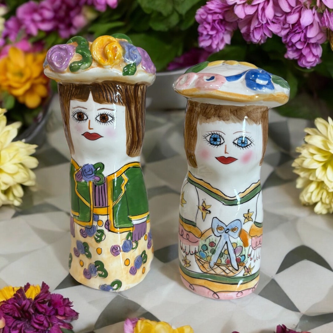 Art Woman Hat Lady Whimsical Salt & Pepper Shakers - Kitchen Party ...