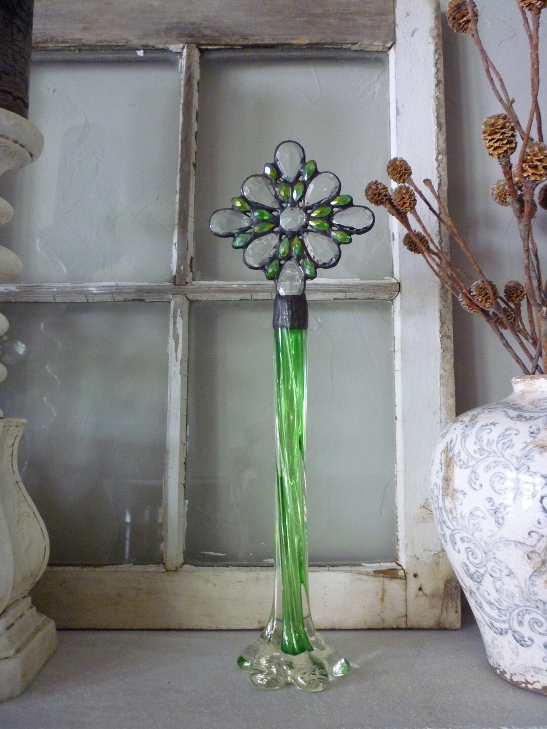Crystal Cross Bottle Art, Vintage Chandelier Prisms - Etsy