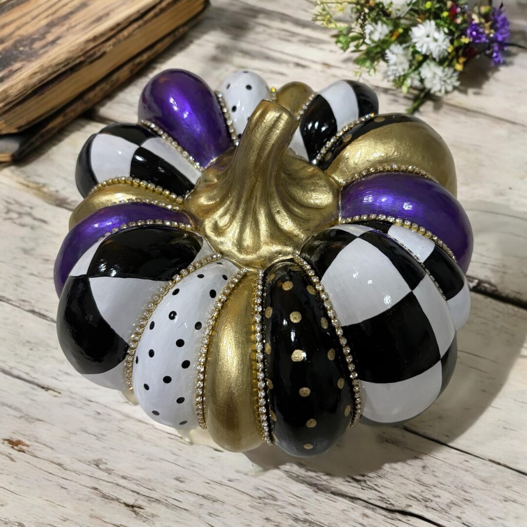 Whimsical Fall and Holiday Hand Painted Pumpkin With Rhinestone Chain ...