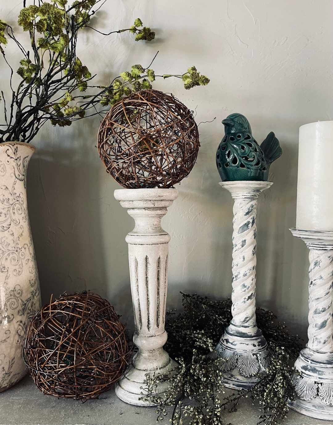 Hand Painted, Weathered Farmhouse Style Candle Holder 12tall With ...