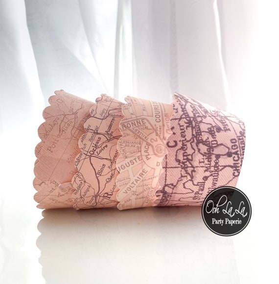 MADE TO ORDER Pink Toned Vintage Map Cupcake Wrappers- Set of 12 by ...