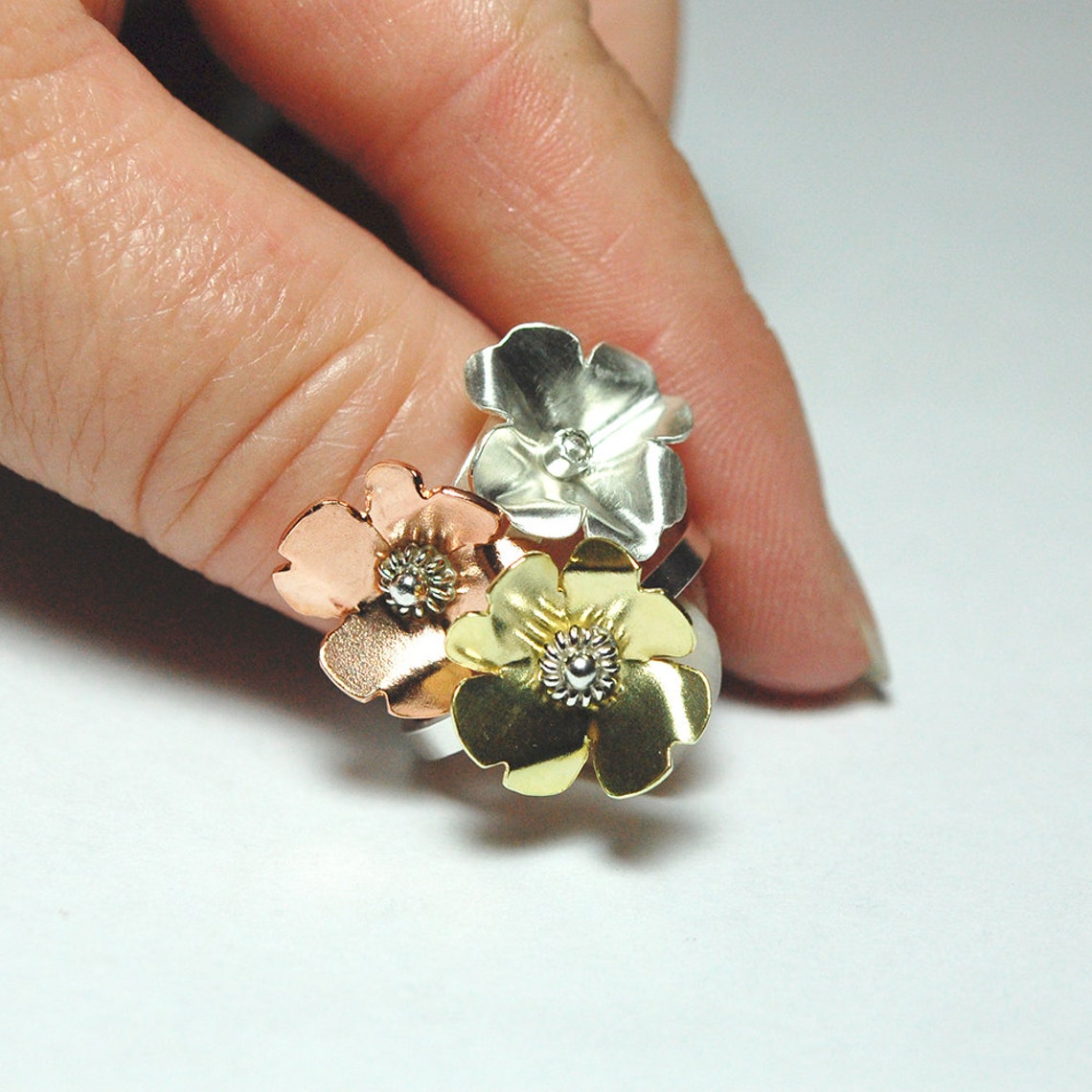 Yellow Flower Ring Brass Silver Mixed Metal | Etsy