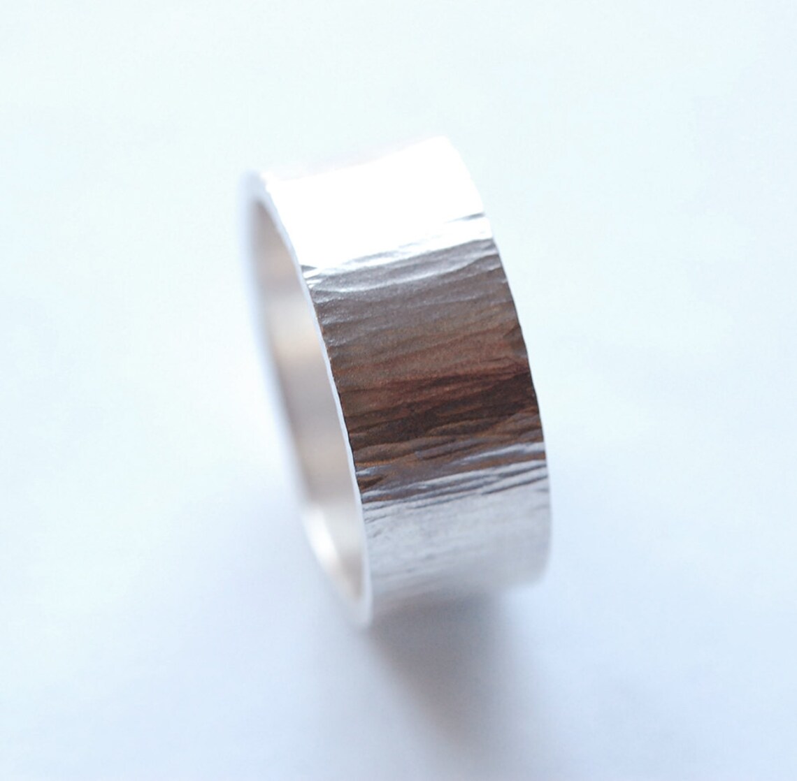 Wide Hammered Band Ring Bark Style - Etsy