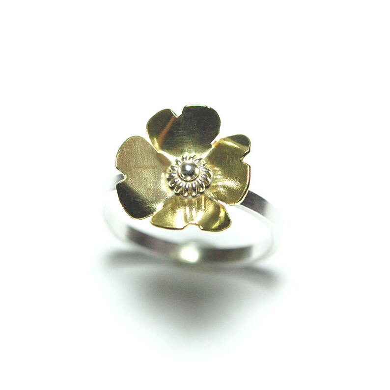 Yellow Flower Ring Brass Silver Mixed Metal - Etsy