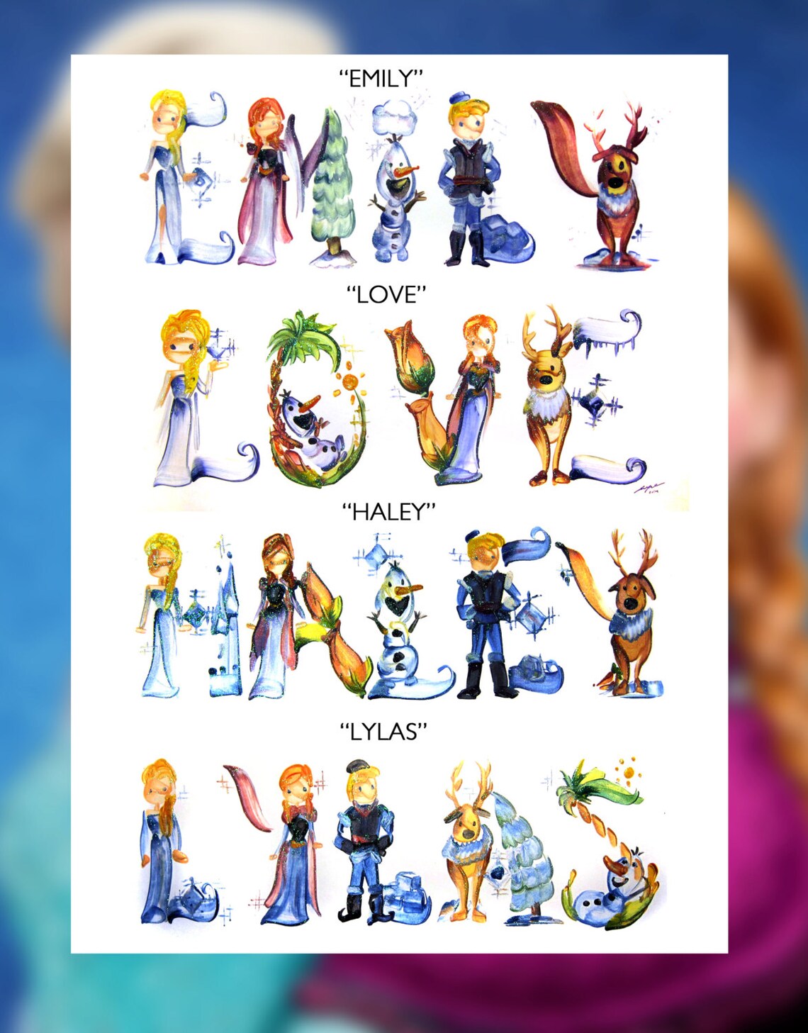 Custom Frozen Name Painting Disney Name Art / Letter Art | Etsy
