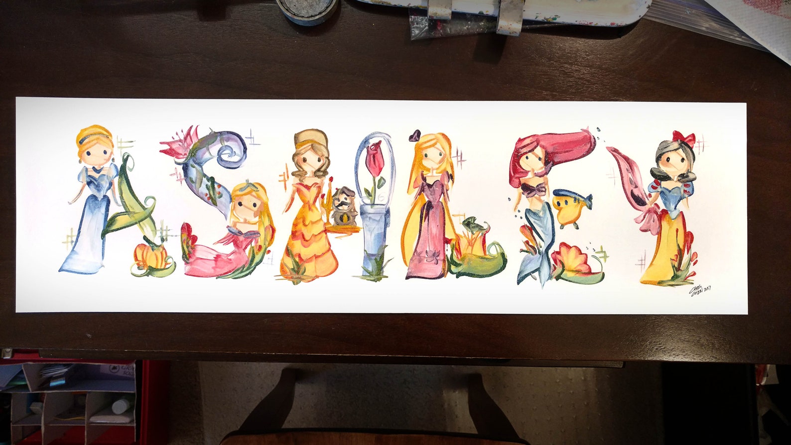 Disney Princess Name Painting | Name Art | Letter Art | Name Letters - Etsy