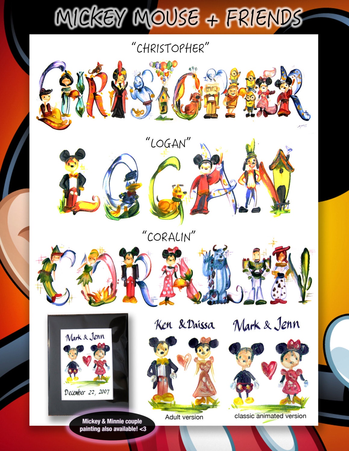 Custom Mickey and Friends Name Painting Minnie Goofy Donald - Etsy