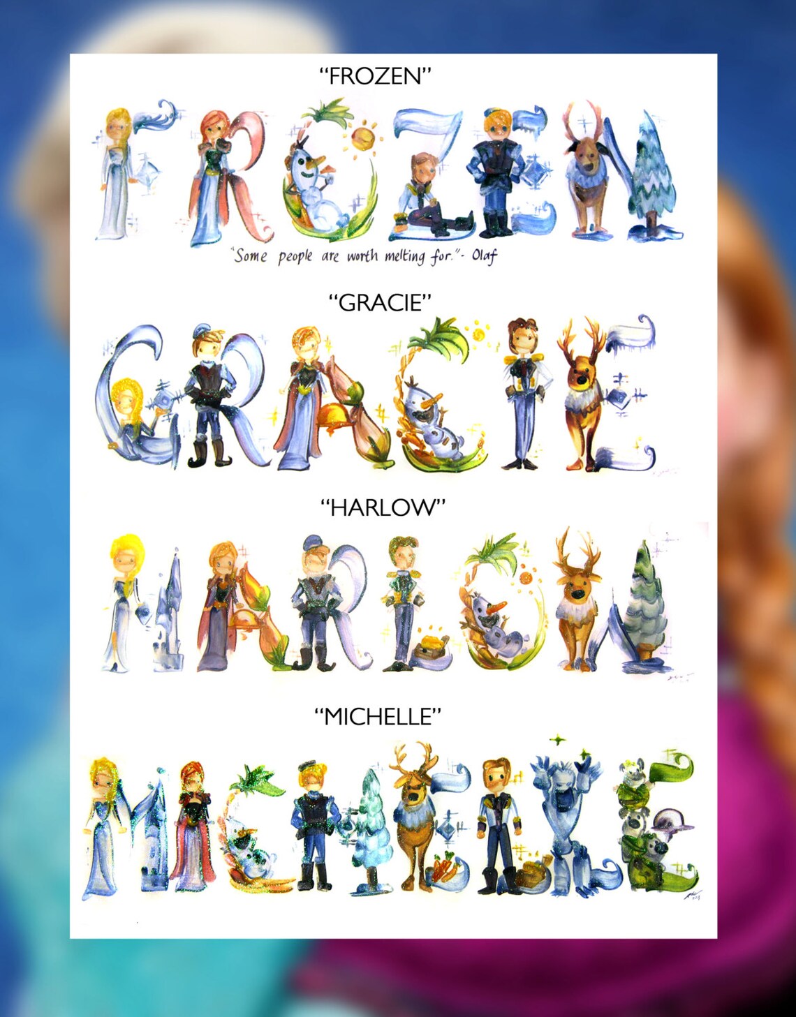 Custom Frozen Name Painting Disney Name Art / Letter Art | Etsy