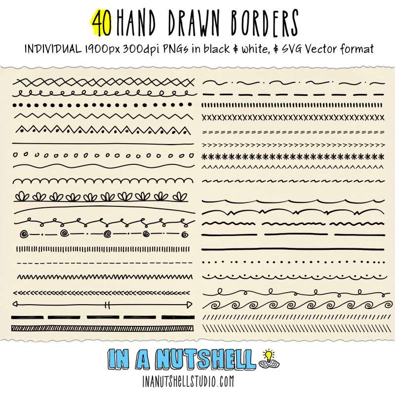 Doodle Borders 40 Hand Drawn Borders Border Clipart | Etsy