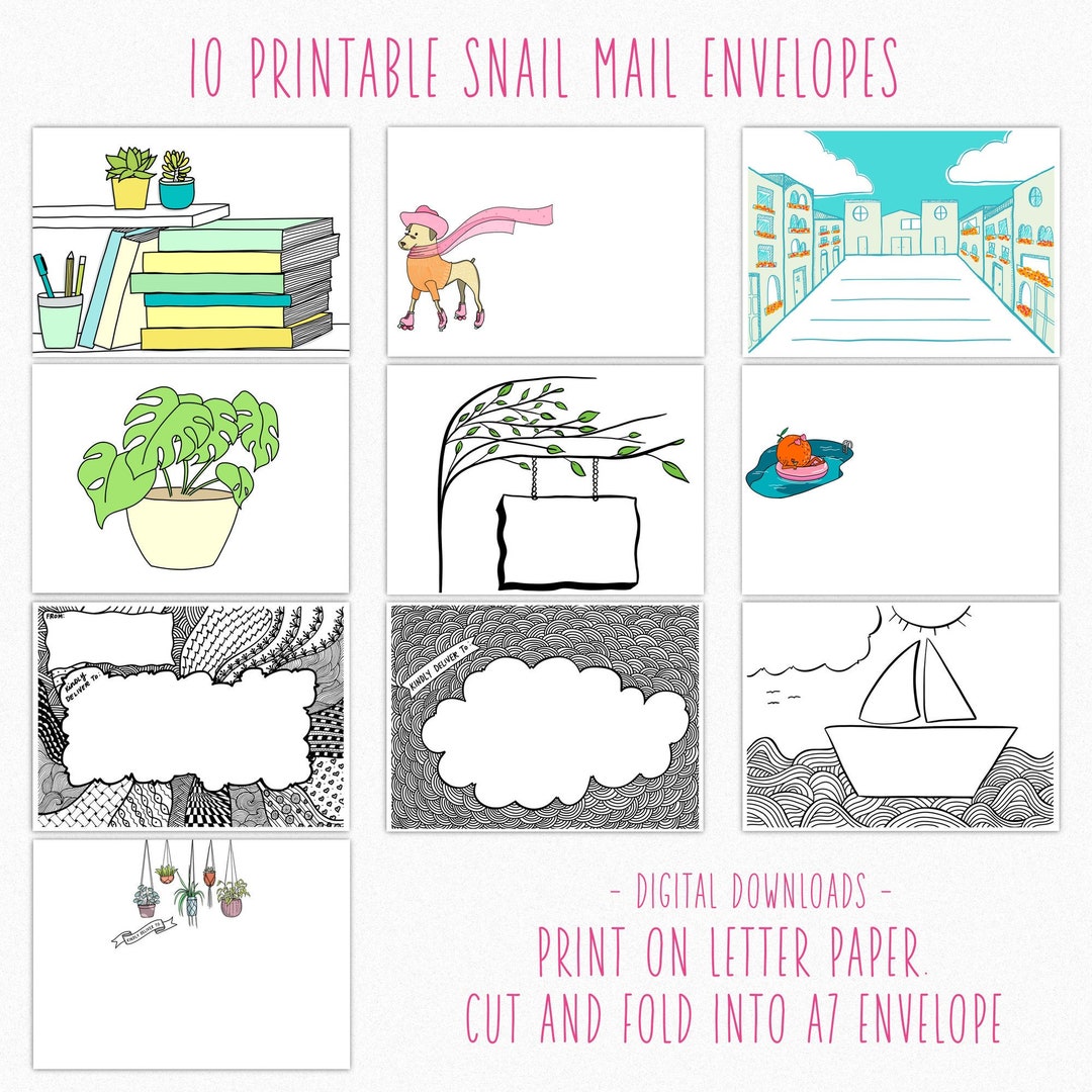 10 Printable Snail Mail Art Envelopes. Print on 8.5x11 Paper Then Cut ...
