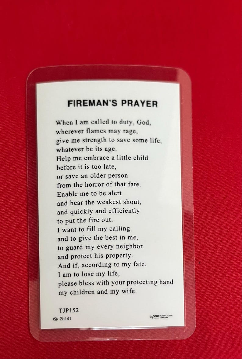 Firemans Prayer Prayer Card 2X4 Laminated in English Free Shipping - Etsy