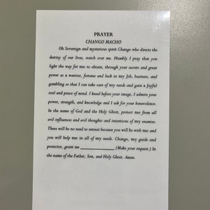 Chango Macho 4x6 Laminated Prayer Card in ENGLISH Free Shipping Envío ...