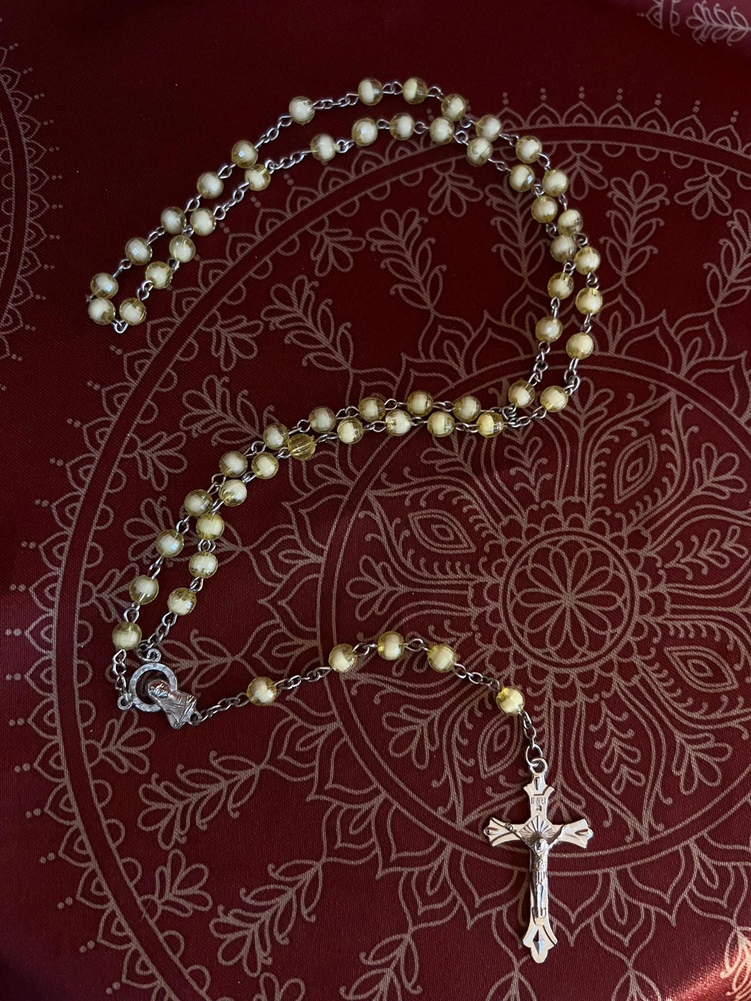 Clear Yellow Rosary Beads With Jesus Cross Our Father Prayer Included ...