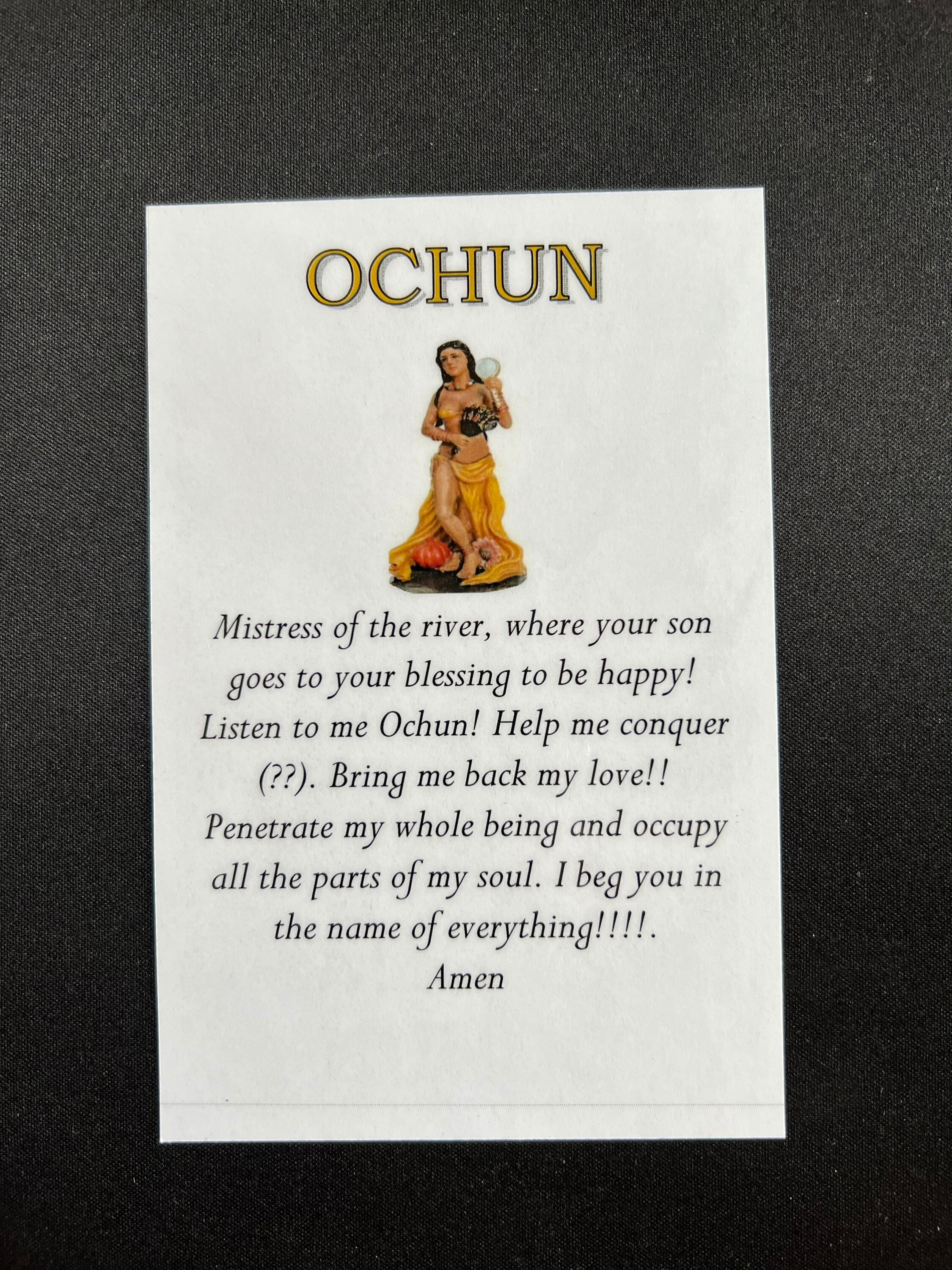 Ochun 4x6 Prayer Card Laminated English Free Shipping / Envío Gratis - Etsy