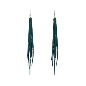 Tara Tassel Earrings in Emerald and Gold, Genuine Italian Suede Earrings, Presh Earrings ...