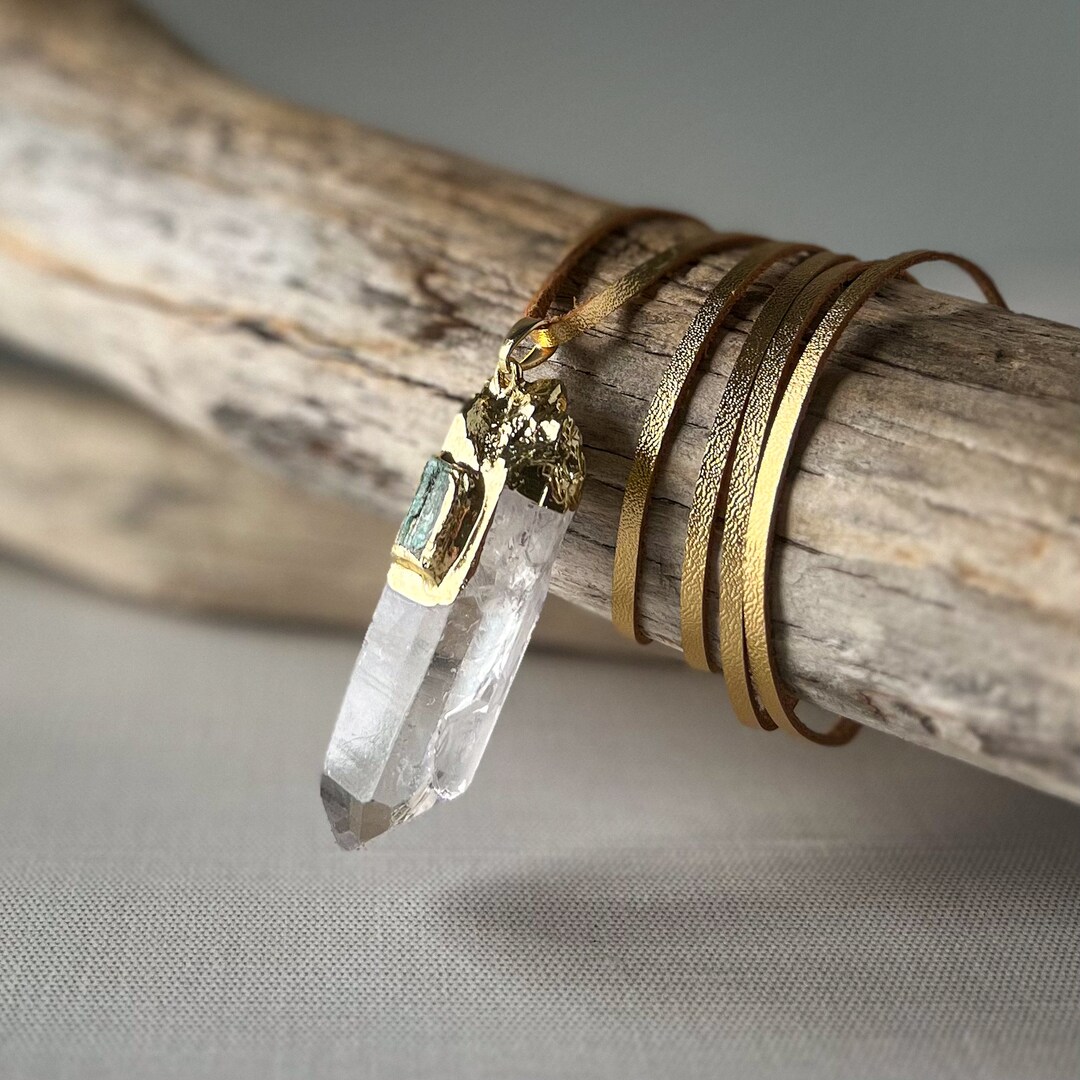 Amaya Necklace, Quartz & Kyanite Pendant Necklace, Presh Necklace, 24K ...