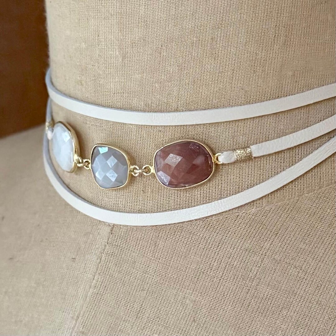 Lani Moonstone and Gold Wrap in Cream, Mood Balancing Mystical ...