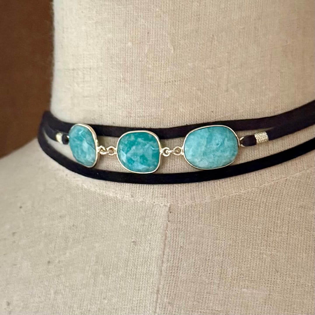 Lani Amazonite and Gold Wrap, Stunning Amazonite Gemstone Wrap on Soft ...