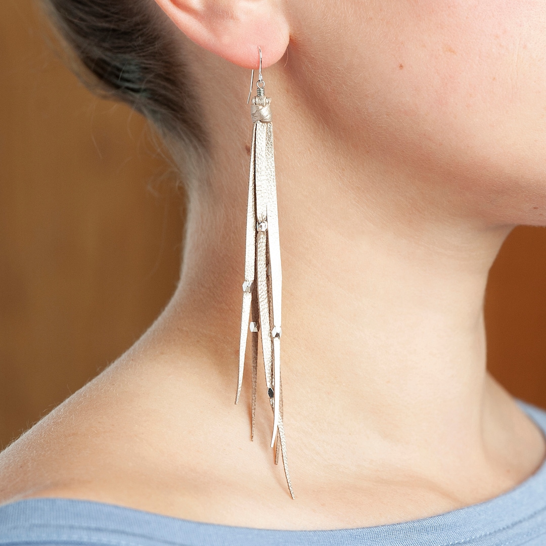Tara Tassel Earrings in Love, Soft Leather Drop Earrings, Presh Earrings, Faceted Silver Beads ...