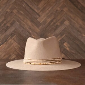 Golden Opal Slider Hat Band, Beaded Antique Brass Necklace on Brown ...