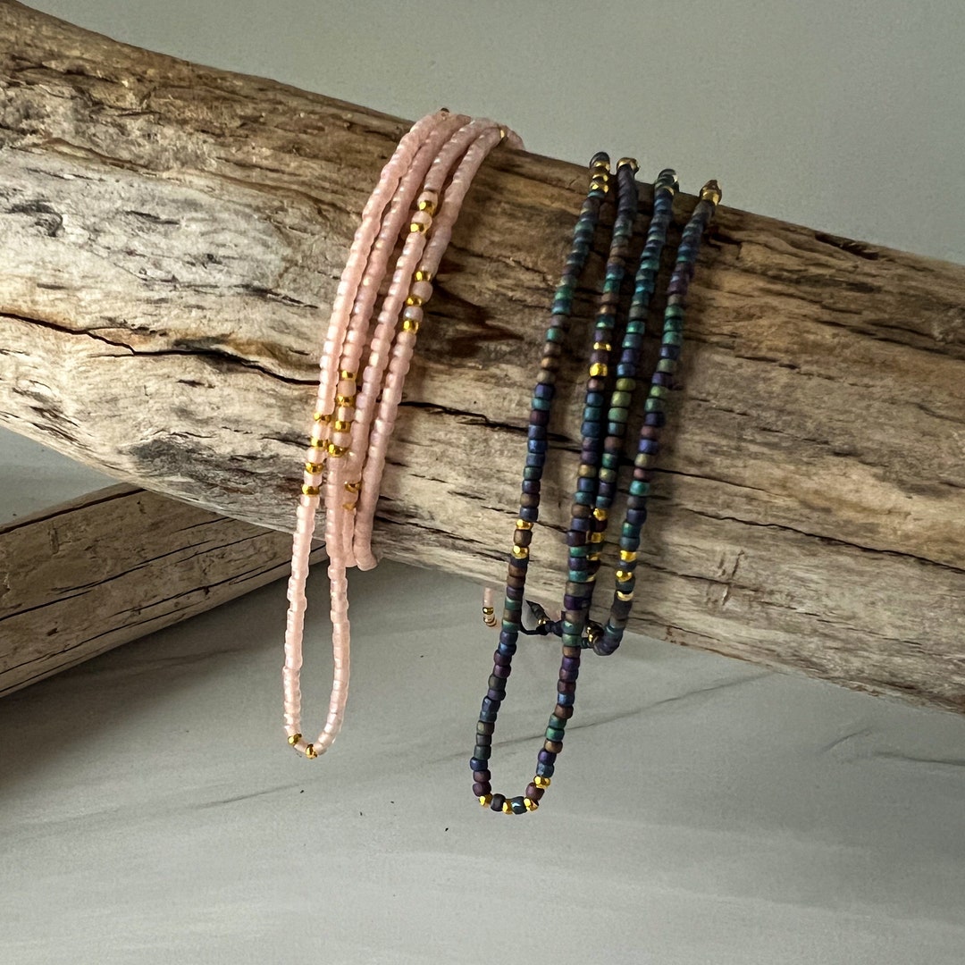 Delicate Frosted Bead Wrap Necklace, Miyuki & Silver Beads Necklace on ...