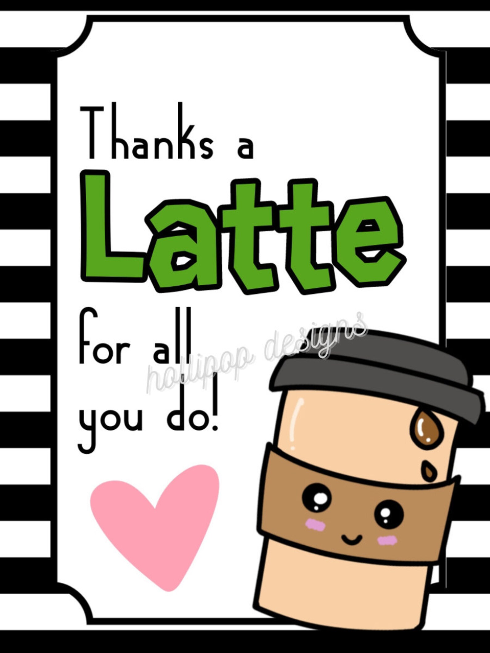 Thanks a Latte Appreciation Gift Tag | Digital Template | Teacher ...
