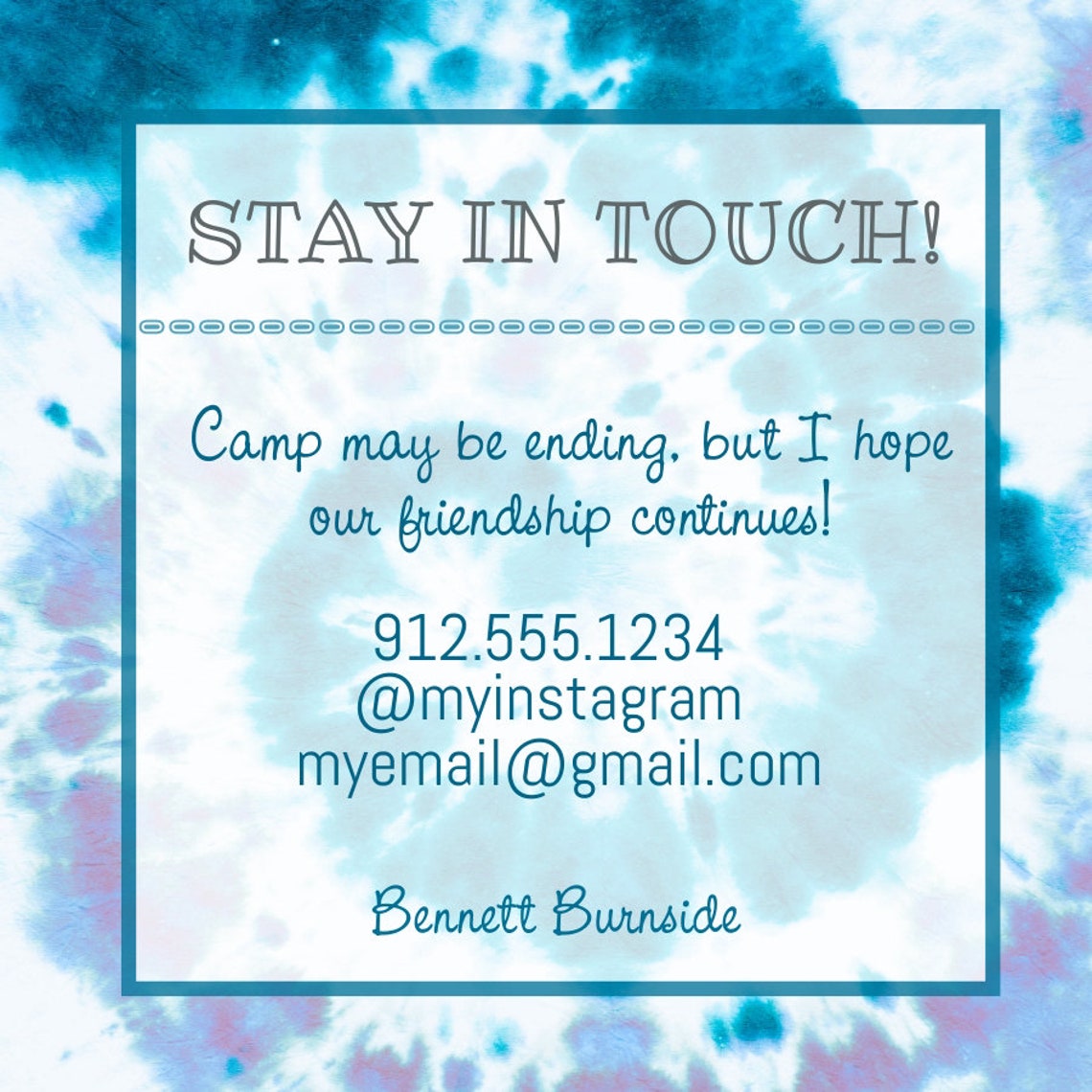 Printable Summer Camp Calling Card Play Date Calling Card - Etsy