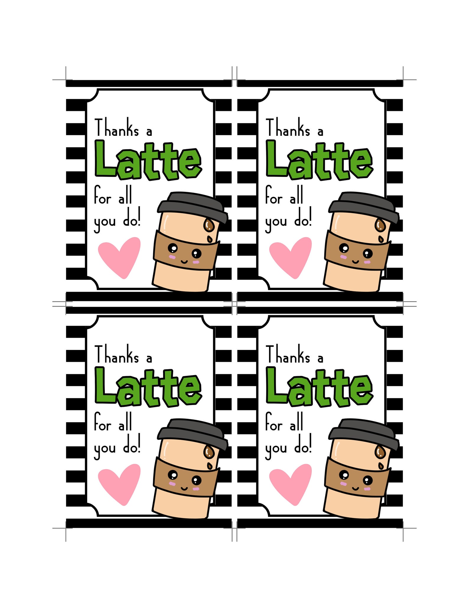 Thanks a Latte Appreciation Gift Tag | Digital Template | Teacher ...