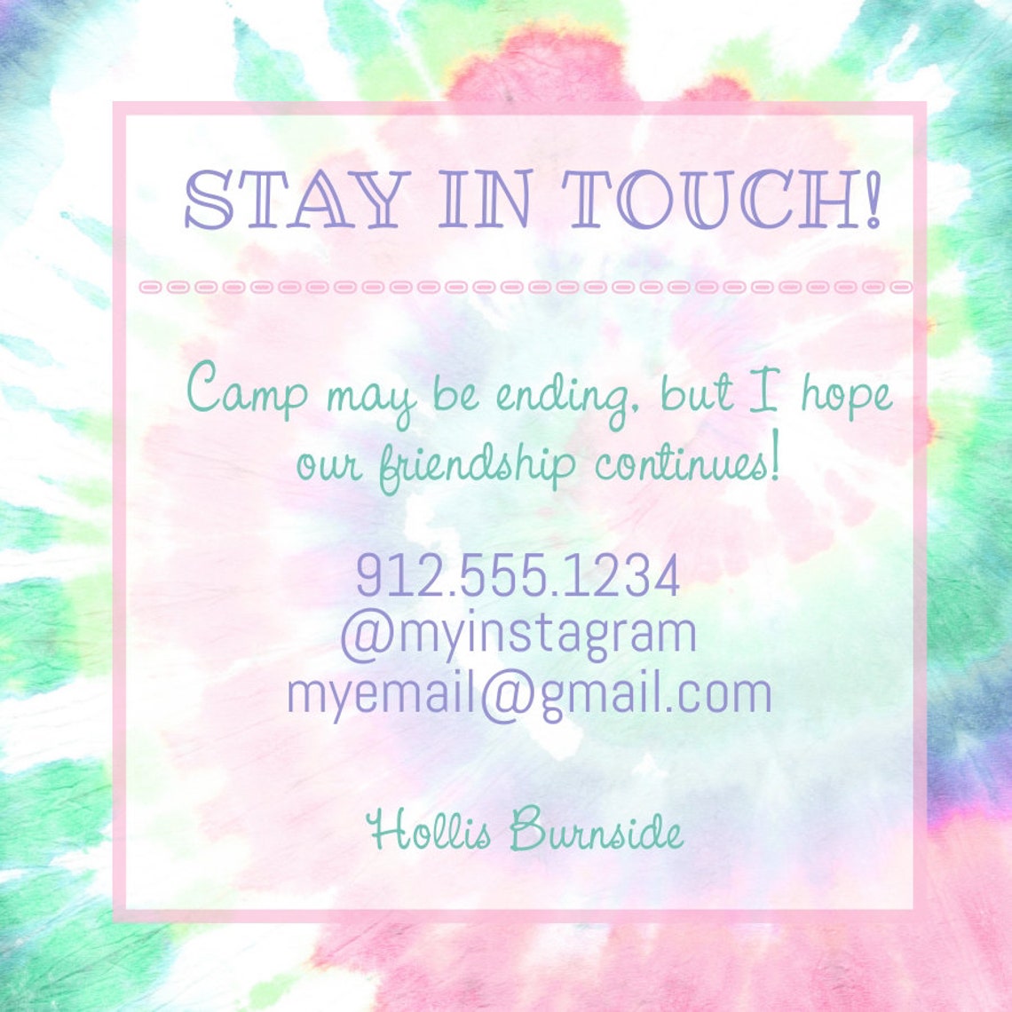 Printable Summer Camp Calling Card | Play Date Calling Card | Summer ...