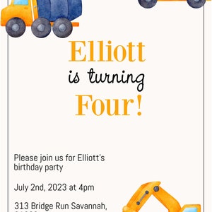 Construction Truck Birthday Invitation | Digital Download | Editable ...