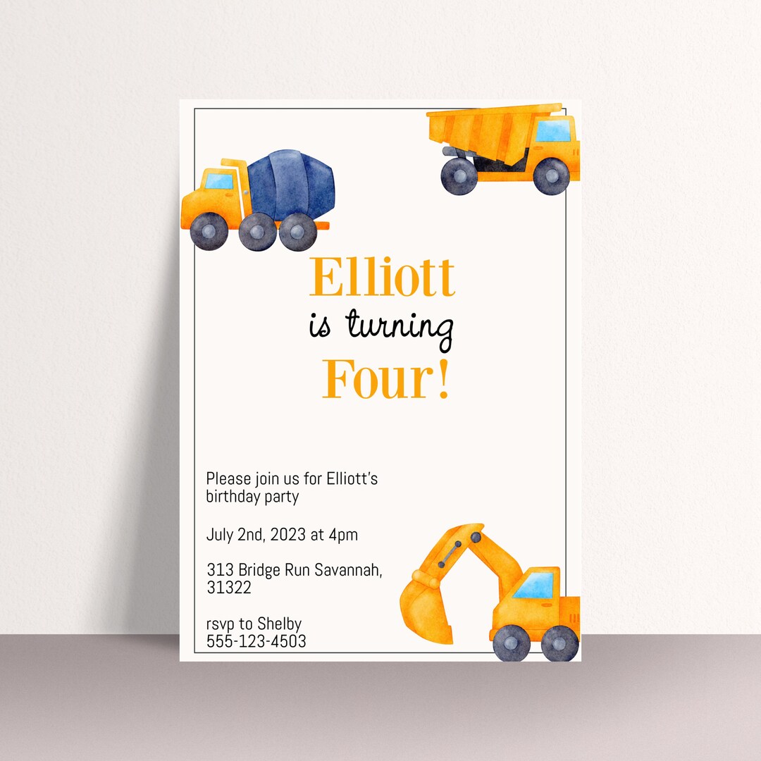 Construction Truck Birthday Invitation | Digital Download | Editable ...