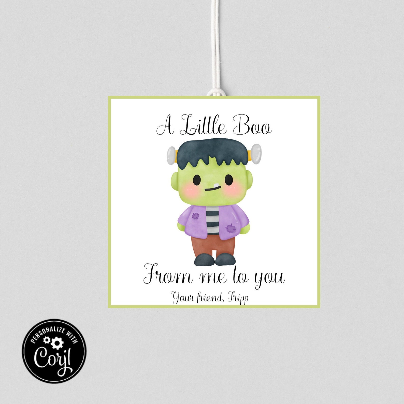 Printable Halloween Tags -boo to You Frankenstein - Self Edit Template ...