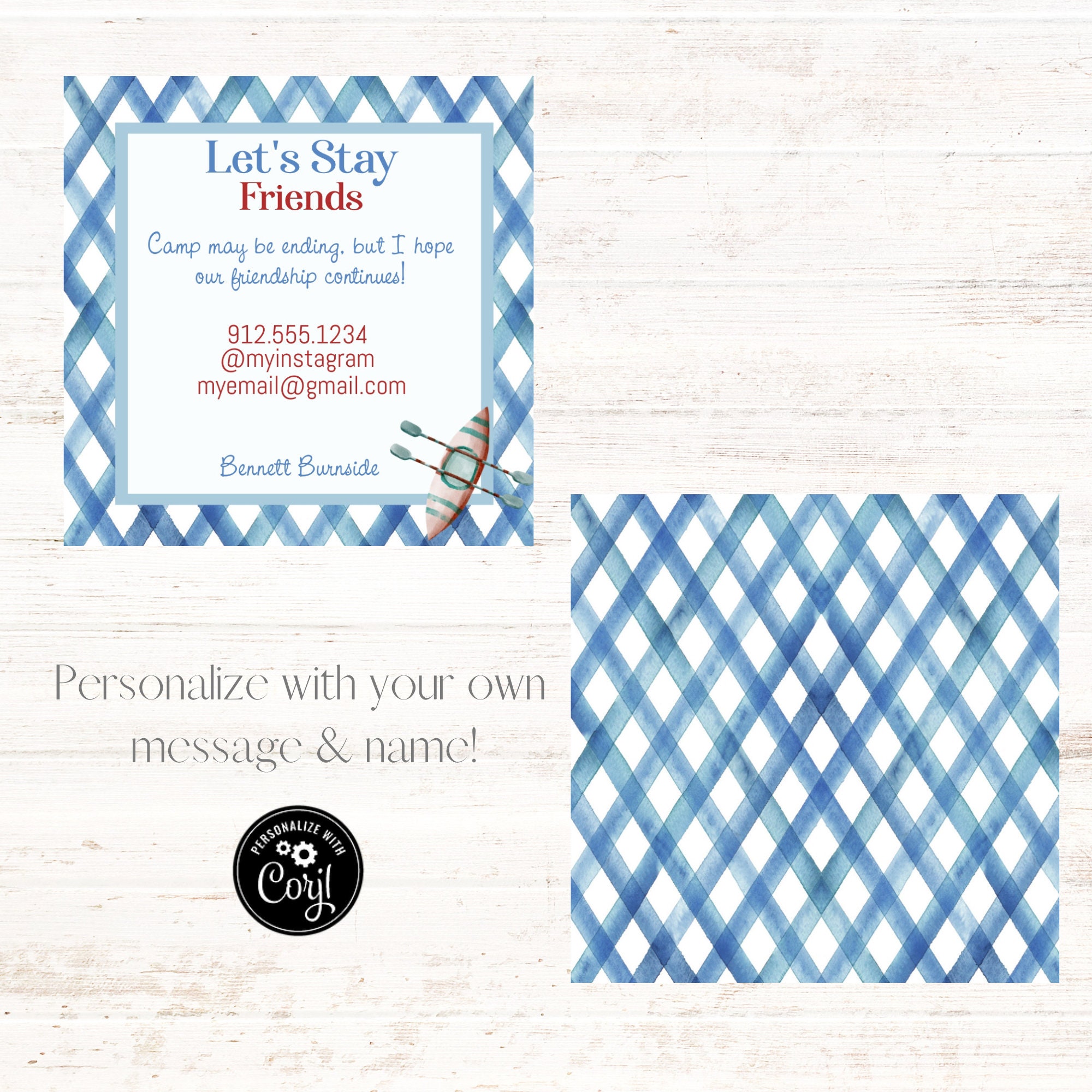 Printable Camp Calling Card | Camp Contact Card | Summer Playdate Camp ...