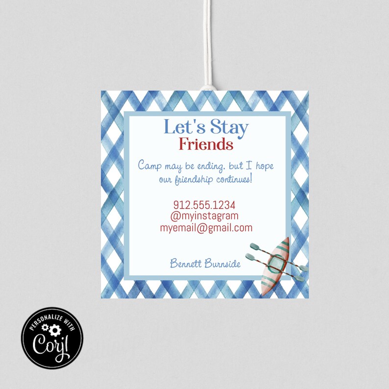 Printable Camp Calling Card | Camp Contact Card | Summer Playdate Camp ...