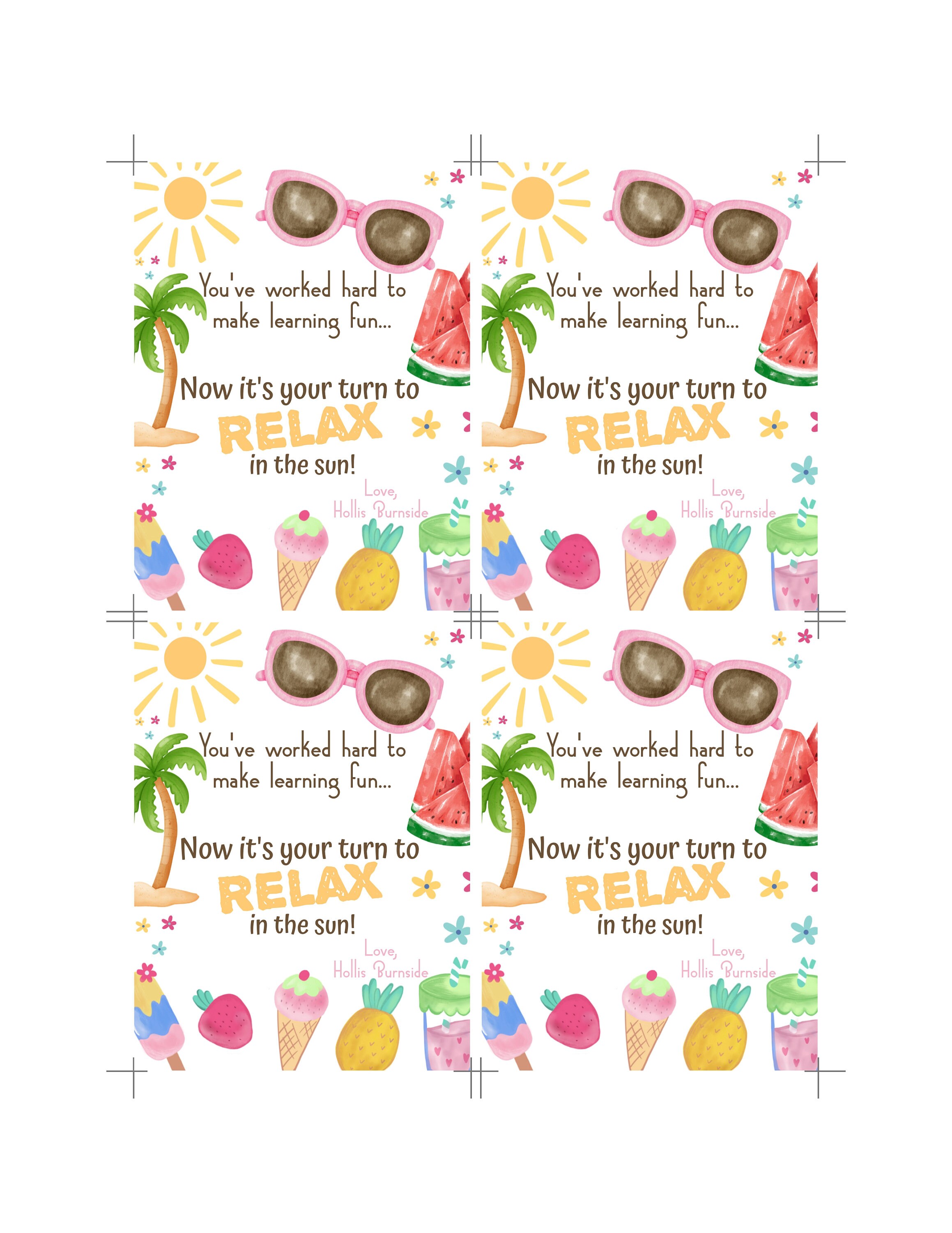 Editable Summer Teacher Appreciation Gift Tag | Your Turn to Relax in ...
